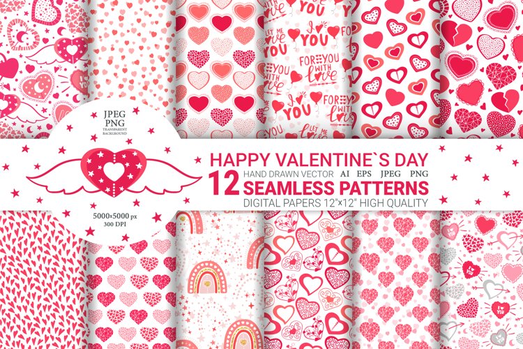 Valentines Day. Valentine Seamless Patterns. Digital papers (1184766 ...