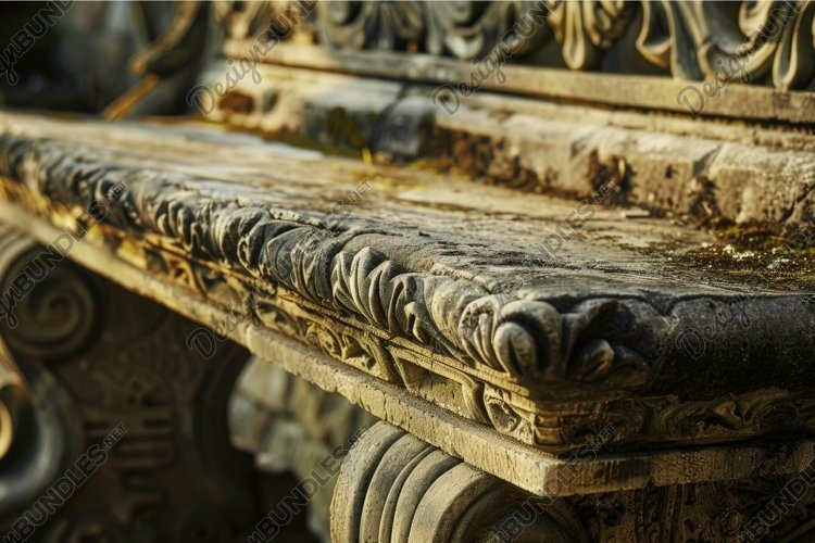 Detail of an old stone bench showing the effects of weatheri