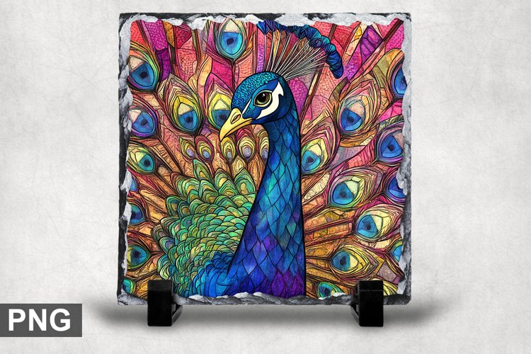 Stained Glass Peacock - Square Sublimation Slate Design