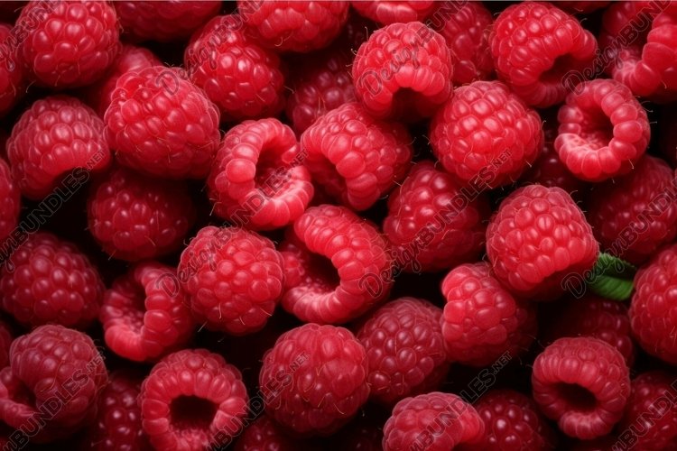 Detailed close-up of vibrant, succulent fresh raspberries fo