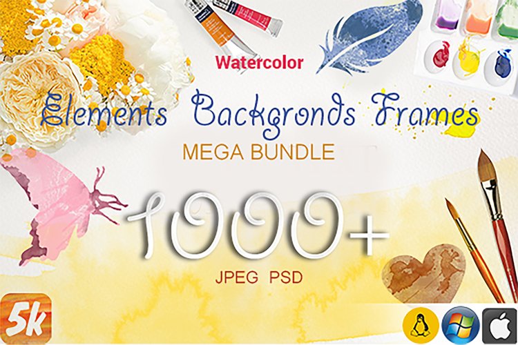 Watercolor Mega Bundle - 1000 Elements (376116)