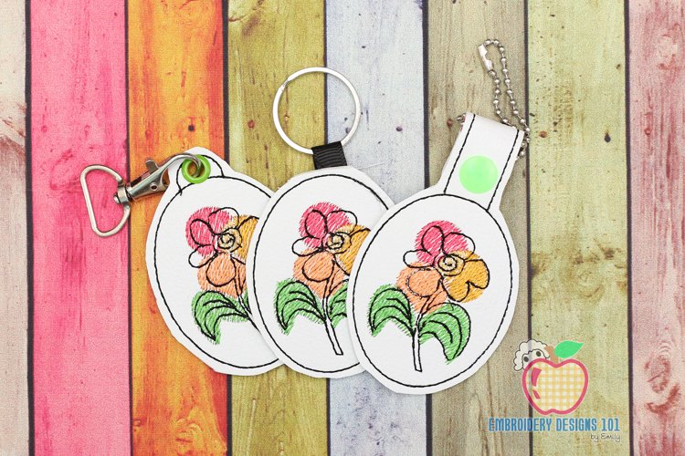 Colorful flower ITH Key Fob Pattern