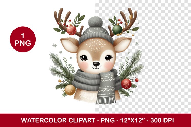 png watercolor clipart - reindeer with christmas (4904526)
