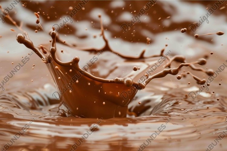 Closeup of a dynamic chocolate splash with droplets, on a sm