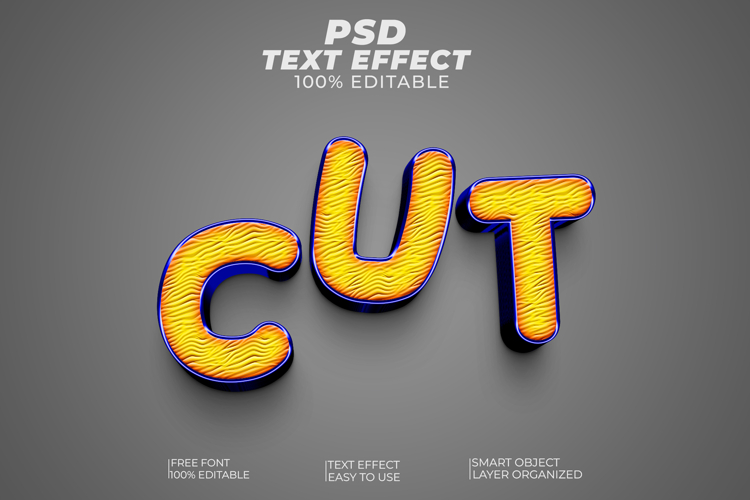 3D Text Effect PSD with Editable CUT Design