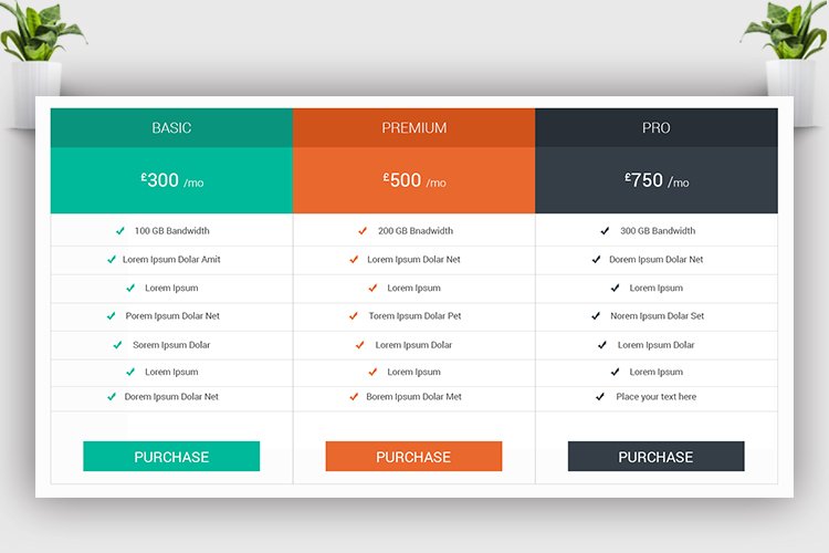 Pricing Chart (410357) | Web Elements | Design Bundles