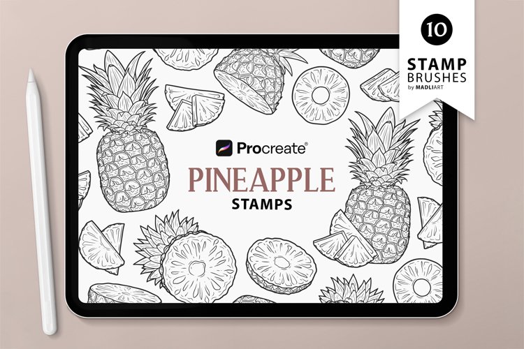 10 Pineapple Procreate Brush Stamps. Tropical Fruit Tattoo