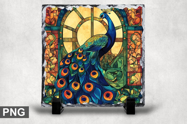 Stained Glass Peacock - Square Sublimation Slate Design