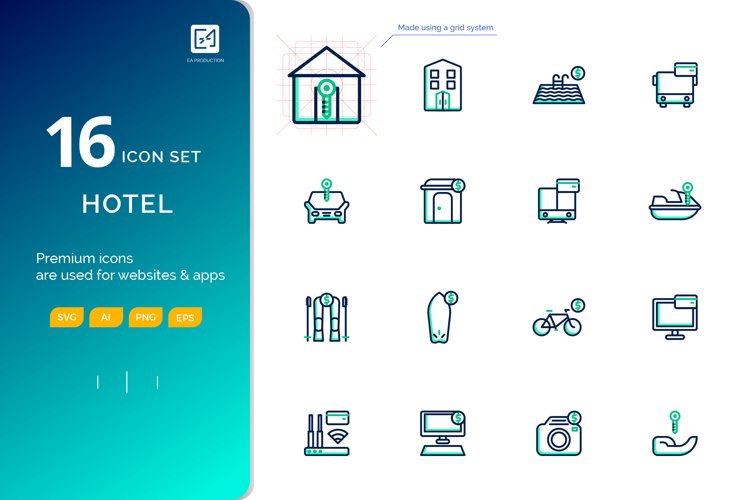 Icon set RENTAL outline fill color style