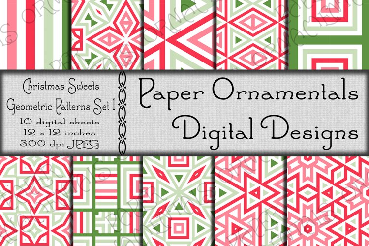 Christmas Digital Paper, Christmas Sweets Geometric Patterns