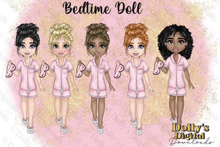 Pink stripe pyjama girl character bundle for sublimation