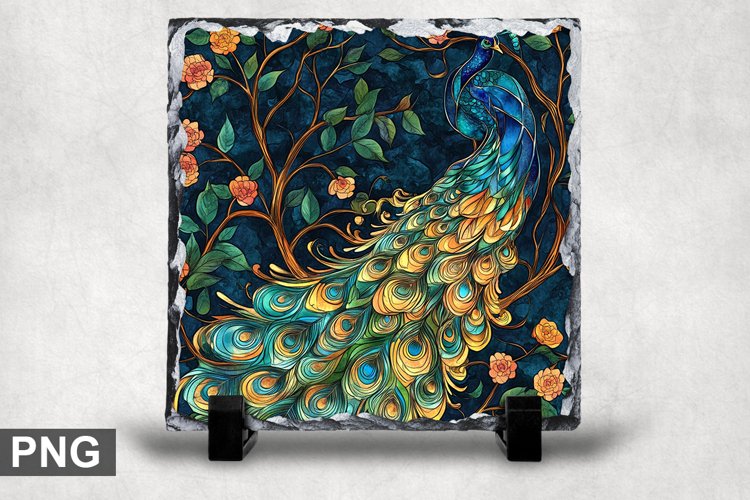 Stained Glass Peacock - Square Sublimation Slate Design