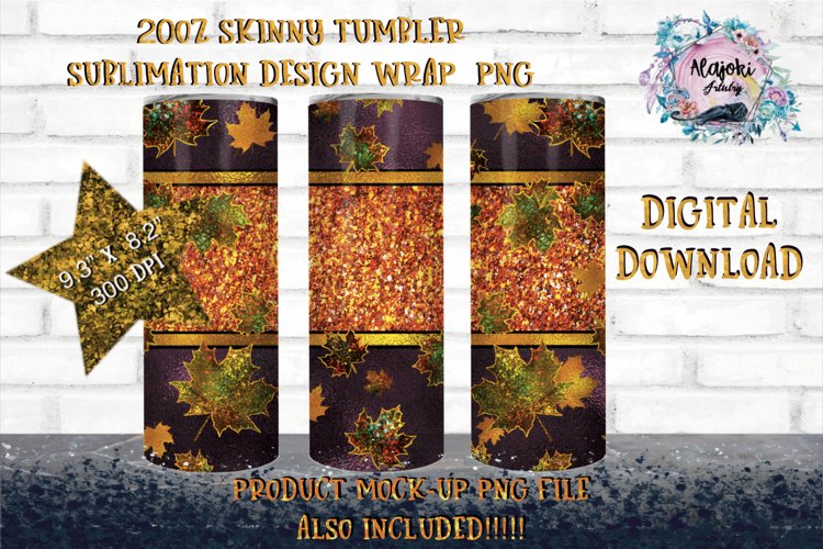 Fall Sublimation | Fall Leaves | Skinny Tumbler Wrap | PNG