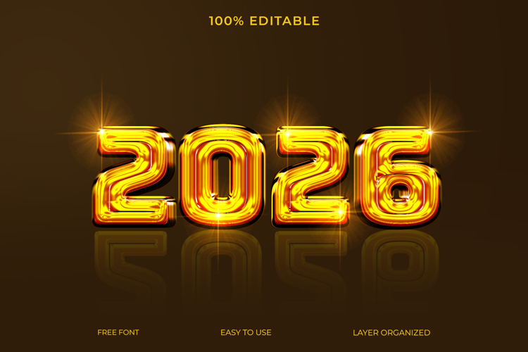 2026 Glowing Golden Text Effect Editable 3D Typography