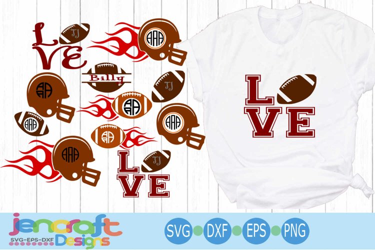 Football SVG Cut Files Monogram Frames SVG, EPS, DXF, PNG