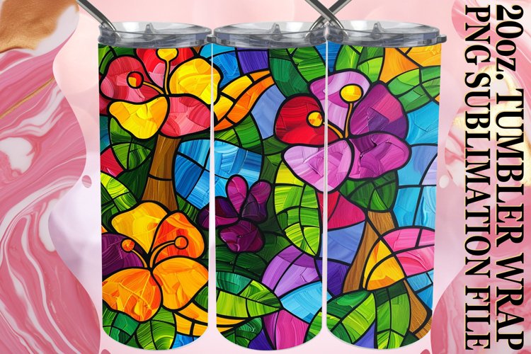 Colorful Stained Glass Tree Wrap Sublimation 20oz Tumbler
