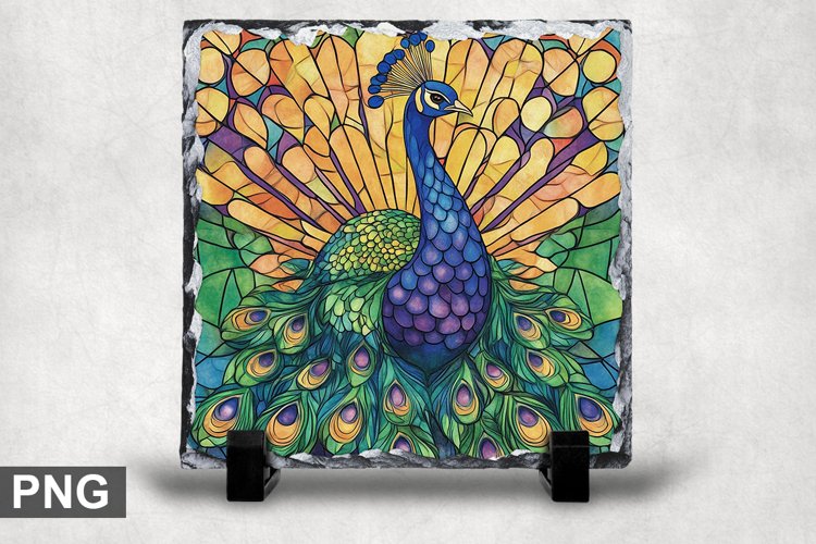 Stained Glass Peacock - Square Sublimation Slate Design