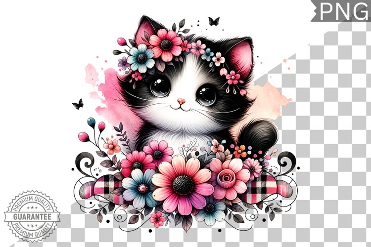 Cat With Flowers Sublimation Clipart Design