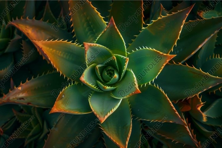 Aloe vera plant growing with spikes on green leaves