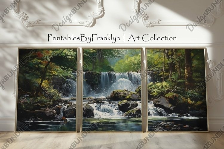 Waterfall Landscape Wall Art, Set of 3