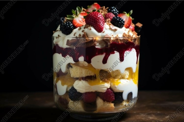 Decadent Trifle dessert chocolate closeup. Generate Ai