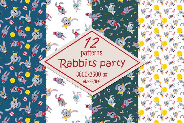 Rabbits party digital paper /seamless patterns