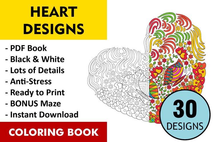 Hearts Coloring Book - 30 Love Coloring Pages (169923)