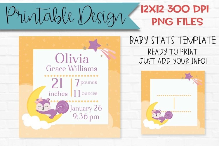 Baby Stats Template Sublimation Design Printable