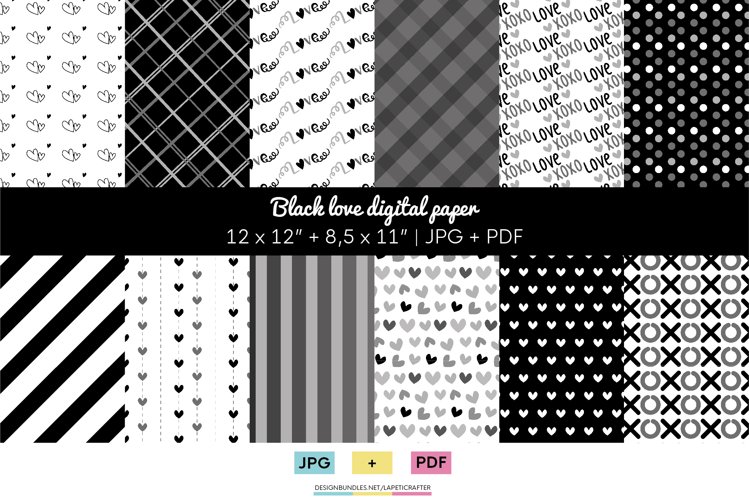 Black and white Valentine's Day digital paper (1154113) | Papers ...