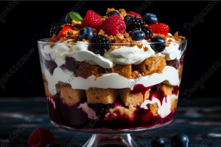 Sumptuous Trifle dessert chocolate closeup. Generate Ai