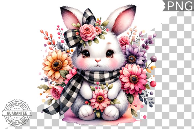 Bunny With Flowers Sublimation - Clipart PNG Design