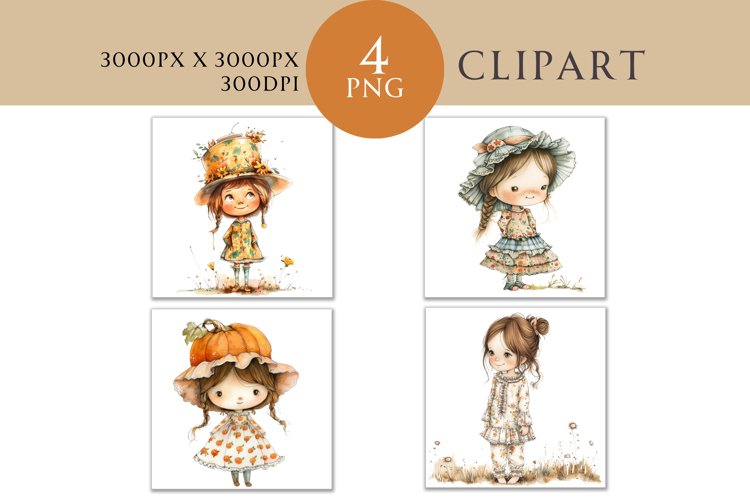 Whimsical Girls Clipart Watercolor PNG (3300044)