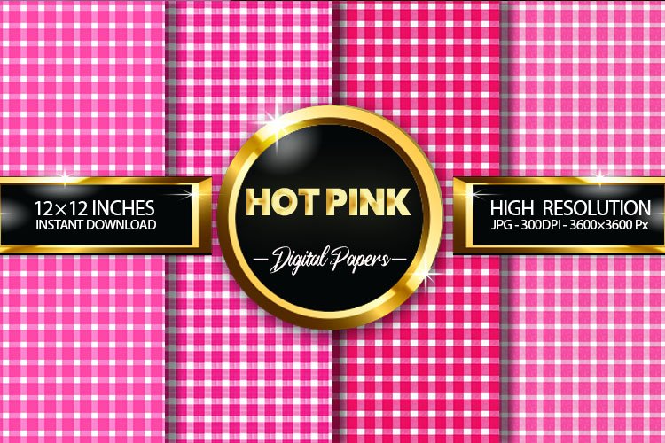 Hot Pink Gingham Digital Papers - 04 Variations (3001351)