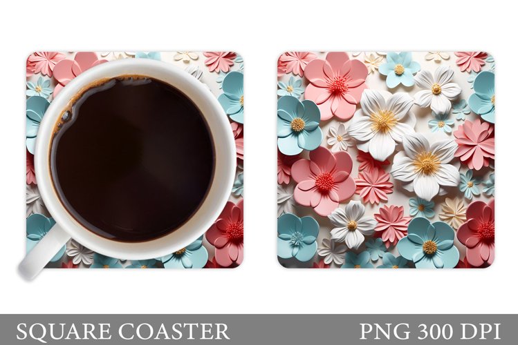 Flowers Coaster Design. 3D Flowers Square Coaster (3036546)