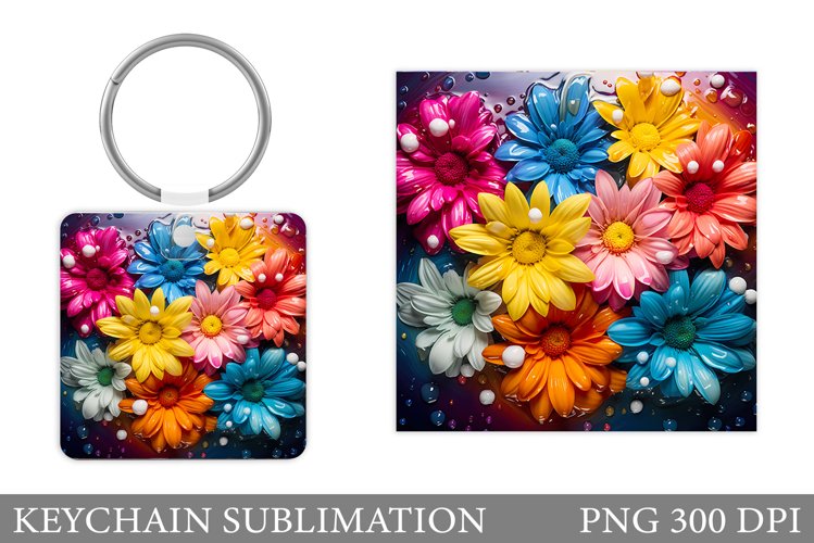 Colorful Flowers Keychain. Flowers Keychain Design