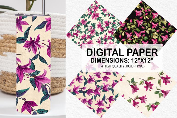 Fuchsia Flowers Pattern Digital Paper - Flowers Background
