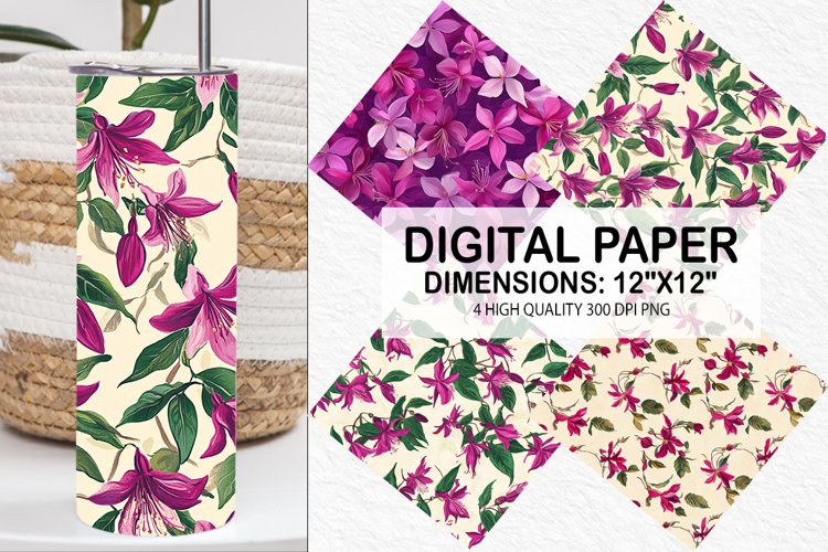 Fuchsia Flowers Pattern Digital Paper - Flowers Background