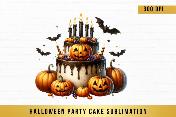 Watercolor Halloween Party Cake Clipart, Halloween Cake