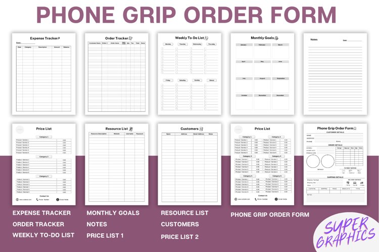 Editable Phone Grip Order Form for Crafters | Canva Template