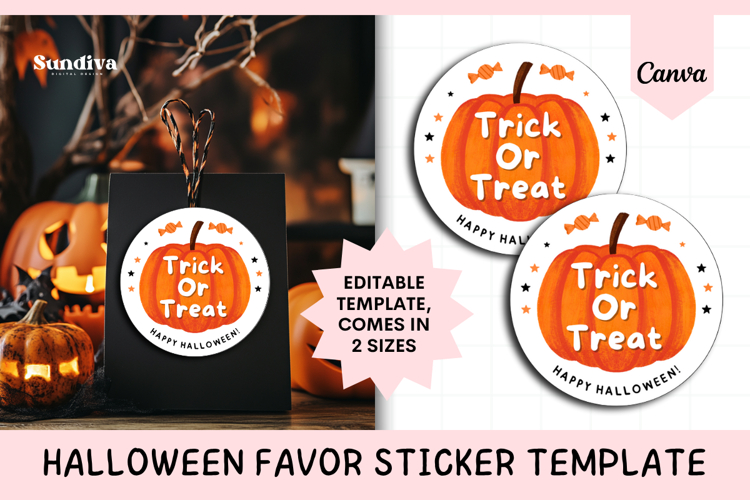 Halloween Treat Round Sticker Canva Template - 8