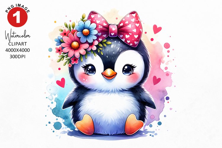 Penguin Valentine Clipart | Watercolor Clipart | (3230937)