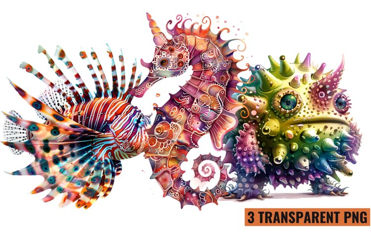 Watercolor Sea Animals Clipart , PNG