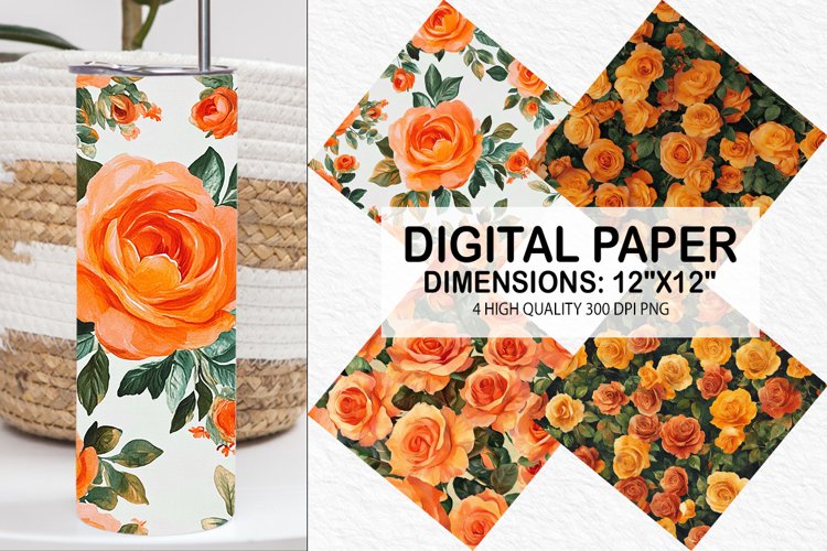 Orange Roses Flowers Digital Paper - Flowers Background