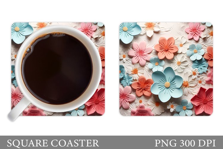 Flowers Square Coaster. 3D Flowers Coaster Sublimation