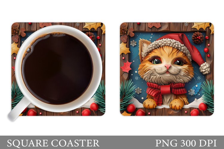 3D Cat Coaster Design. Christmas Cat Coaster (4219233)