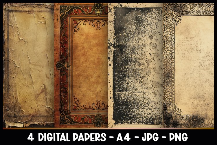 4 Vintage Digital Papers I Junk Journal Pages (3763774)