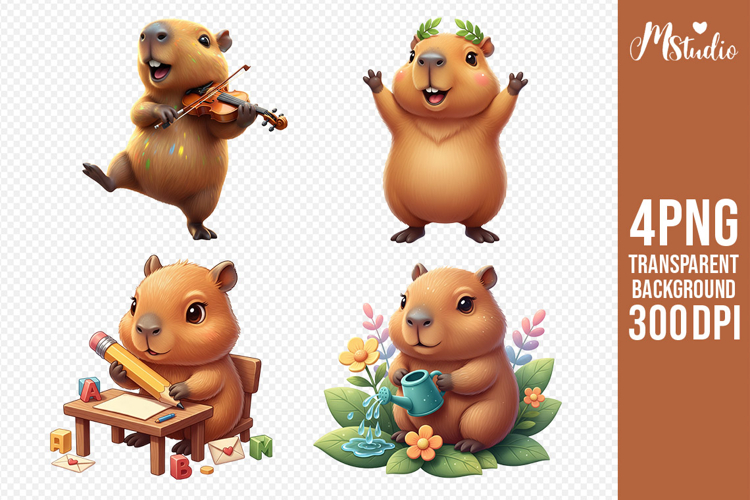 Cute Capybara Music & Learning PNG Clipart
