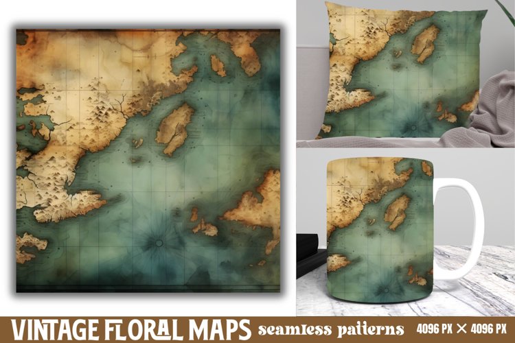 Vintage Floral Maps Seamless Patterns Backgrounds,