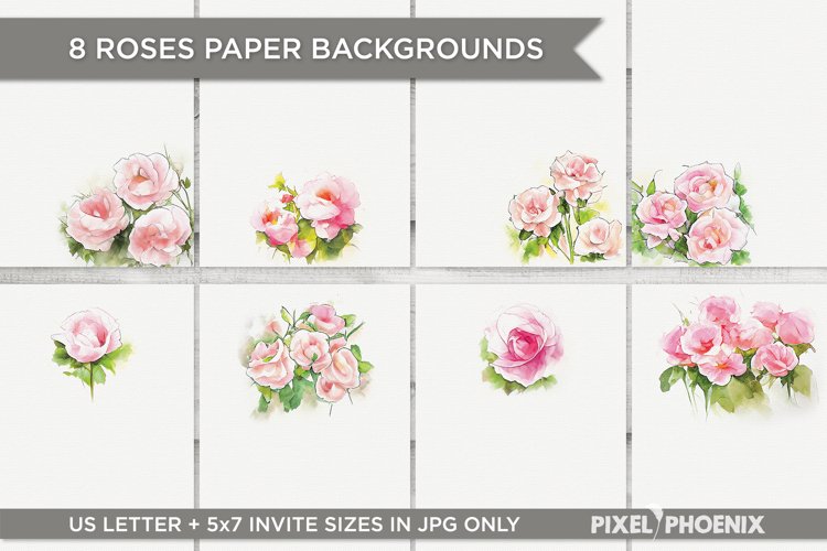 8 Pink Roses Paper Backgrounds | Scrapbook Digital Paper