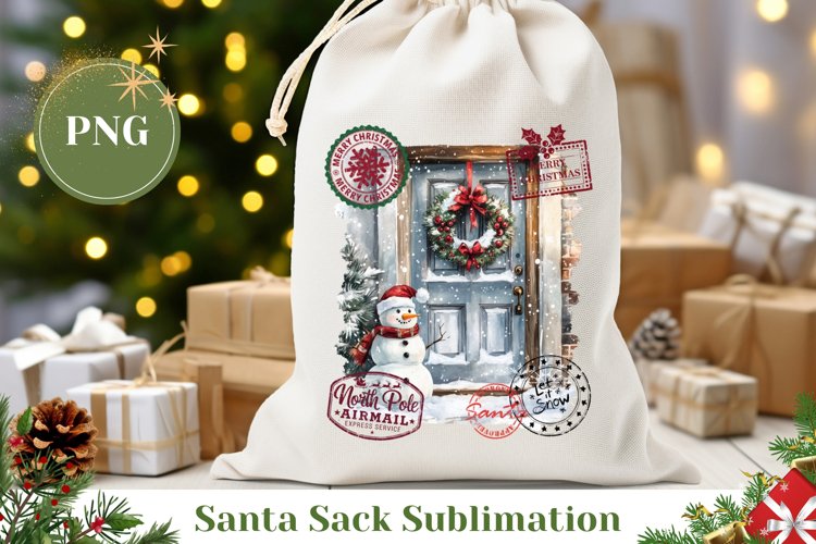 Christmas Door Santa Sack Design, Christmas Sublimation PNG